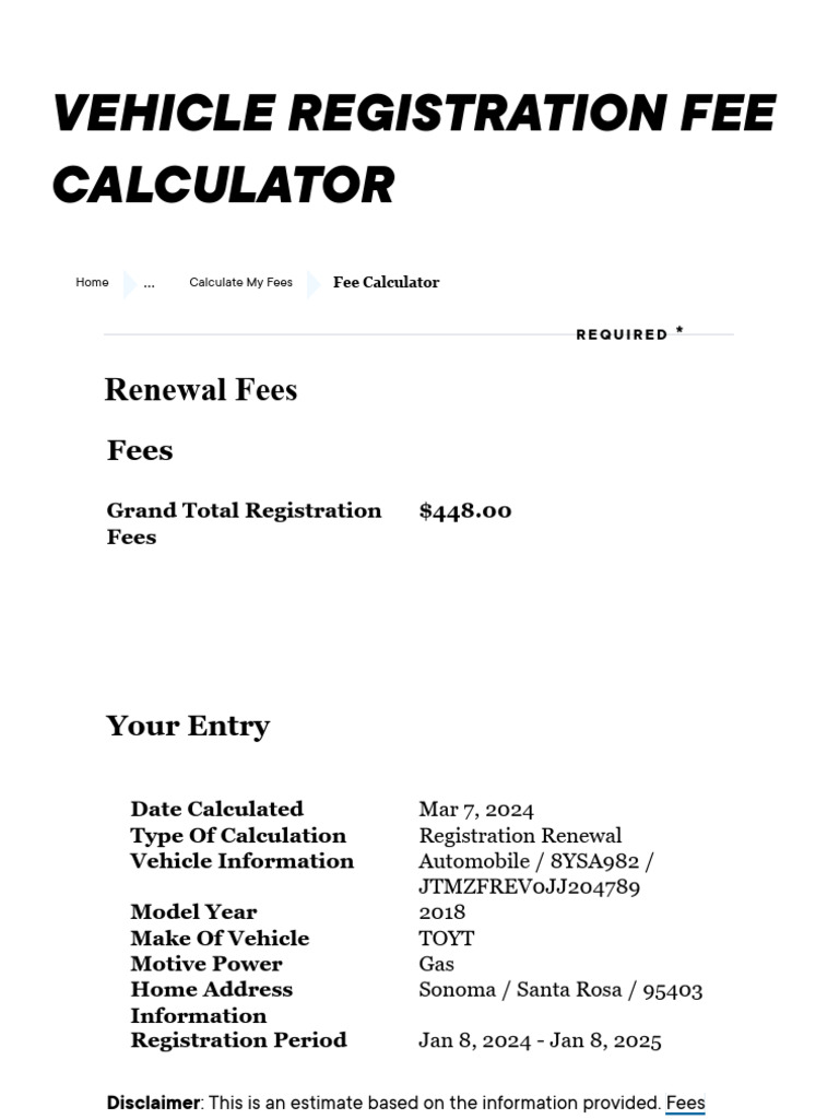 Vehicle Renewal Fees Results | PDF