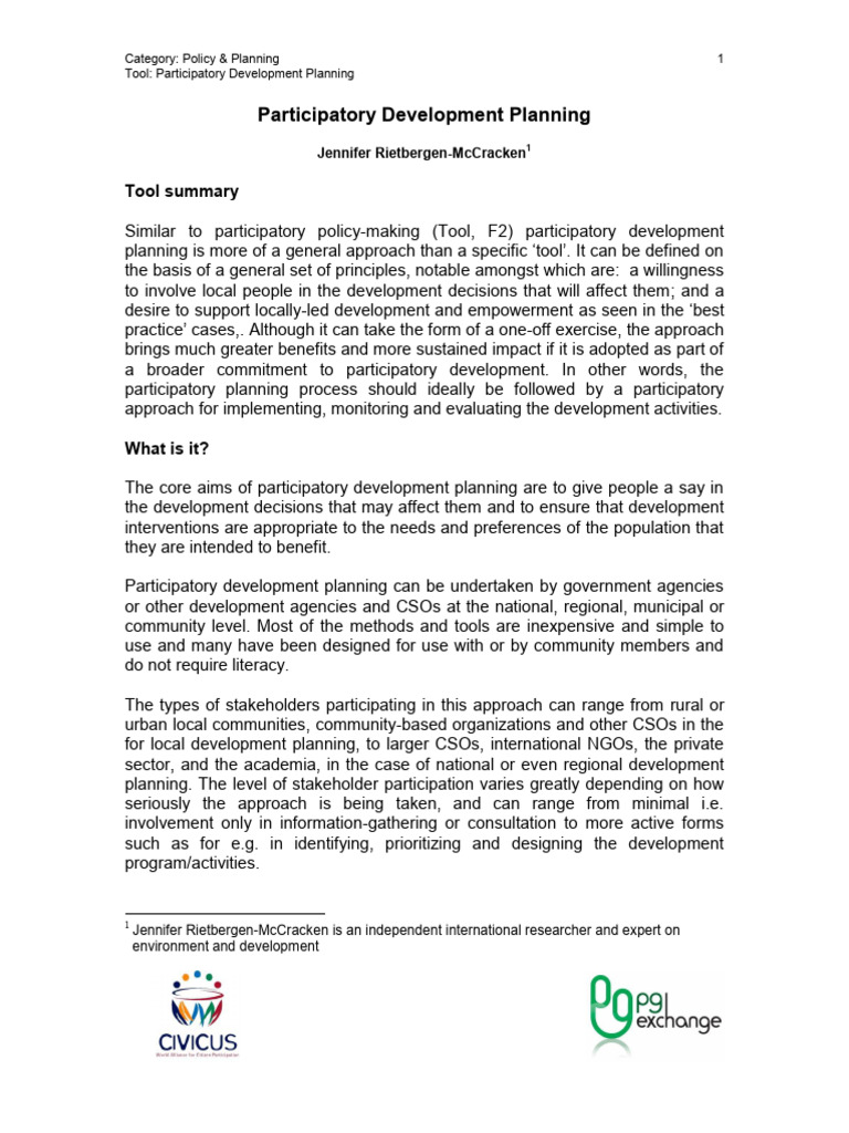 Participatory Development Planning Guide | PDF | Community | Governance