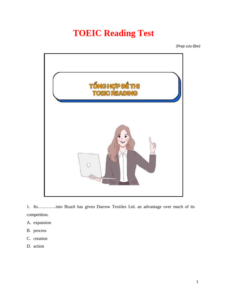 TOEIC READING TEST 01 BY PREP - Original Test | PDF | Credit Card | Banks