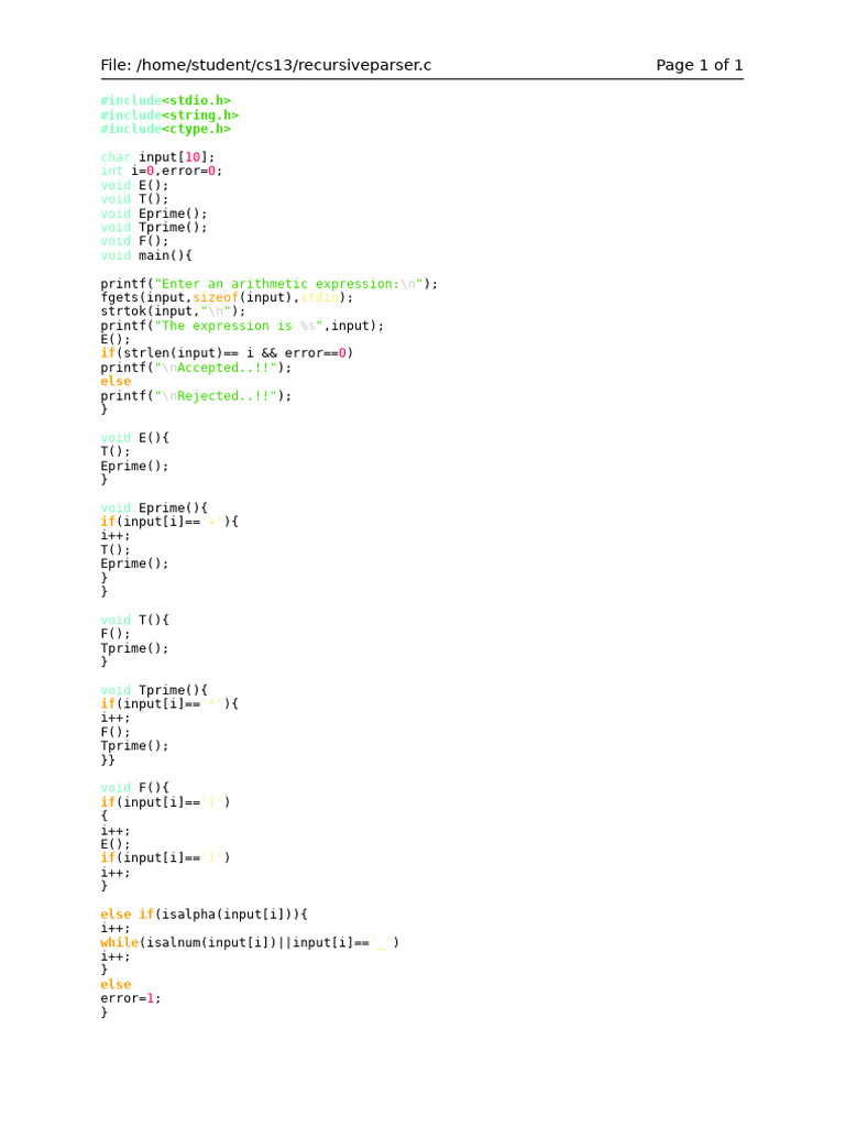 Recursive Arithmetic Expression Parser | PDF