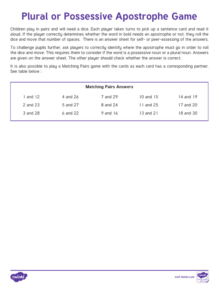 Possessive Apostrophe Game for Kids | PDF | Language Families | Morphology