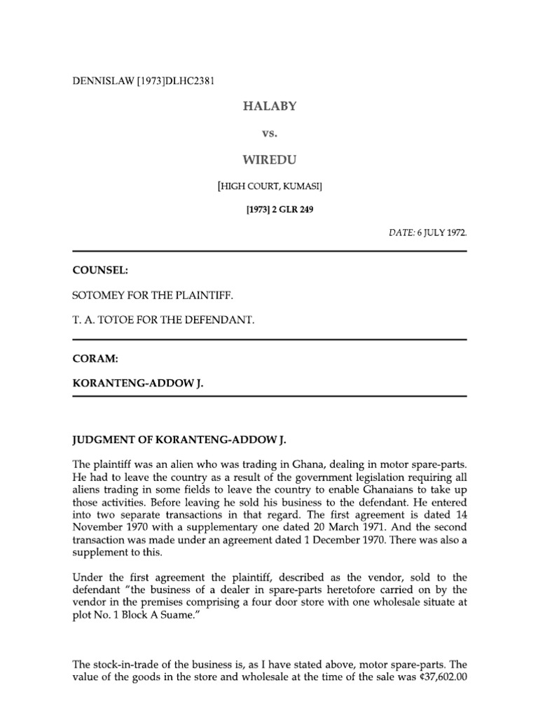 Halaby V Wiredu | PDF