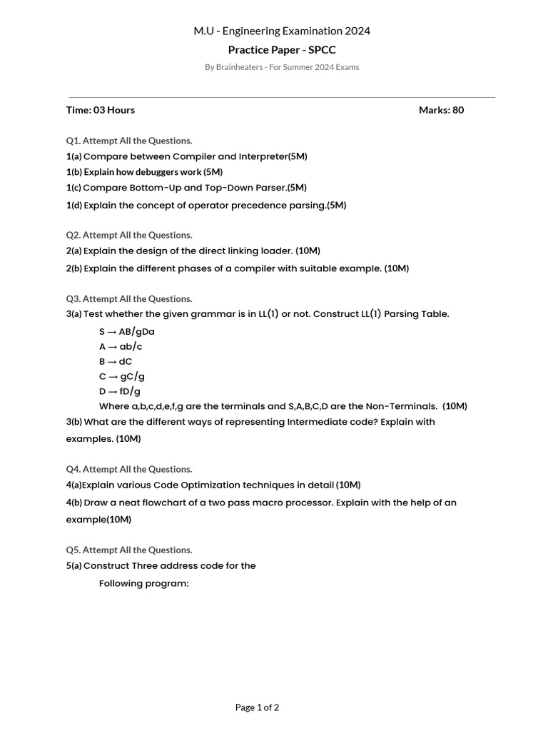 SPCC_Comps_Sem6_Practice_Papers[1] | PDF | Formalism (Deductive) | Grammar