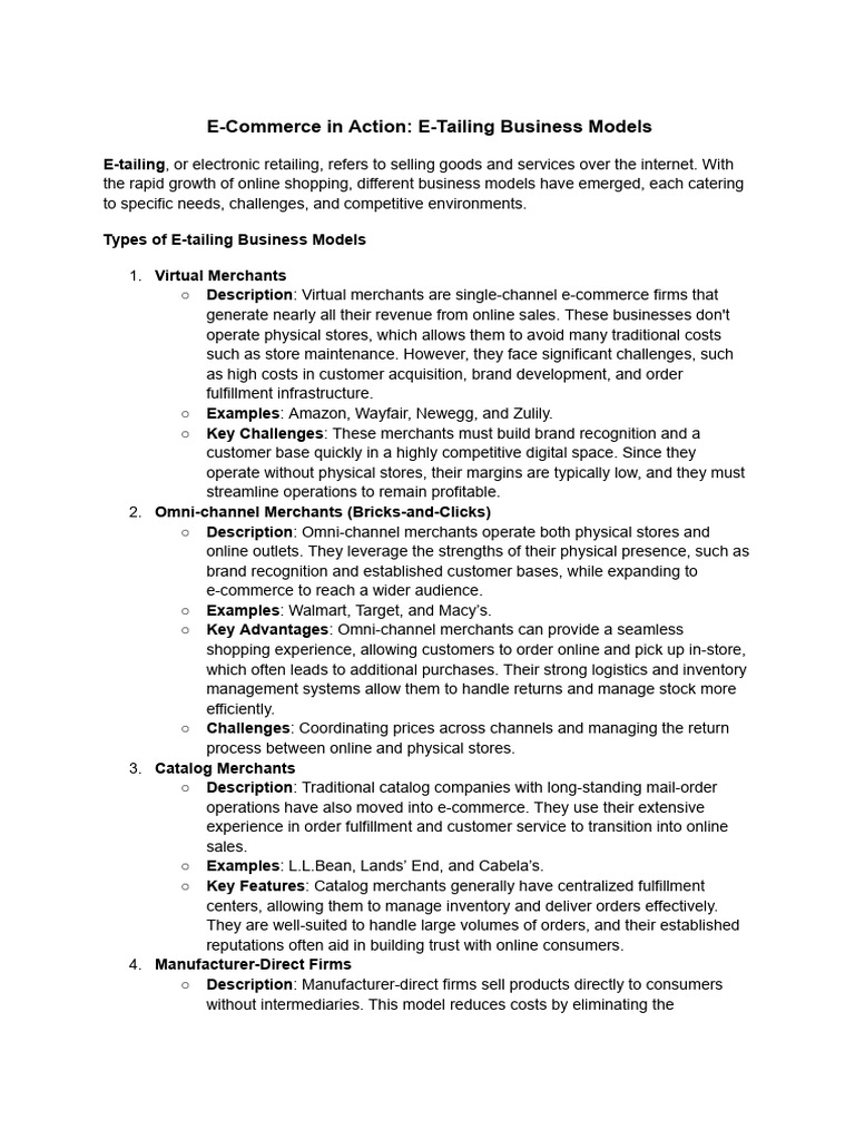 E-Commerce in Action - E-Tailing Business Models | PDF | E Commerce ...