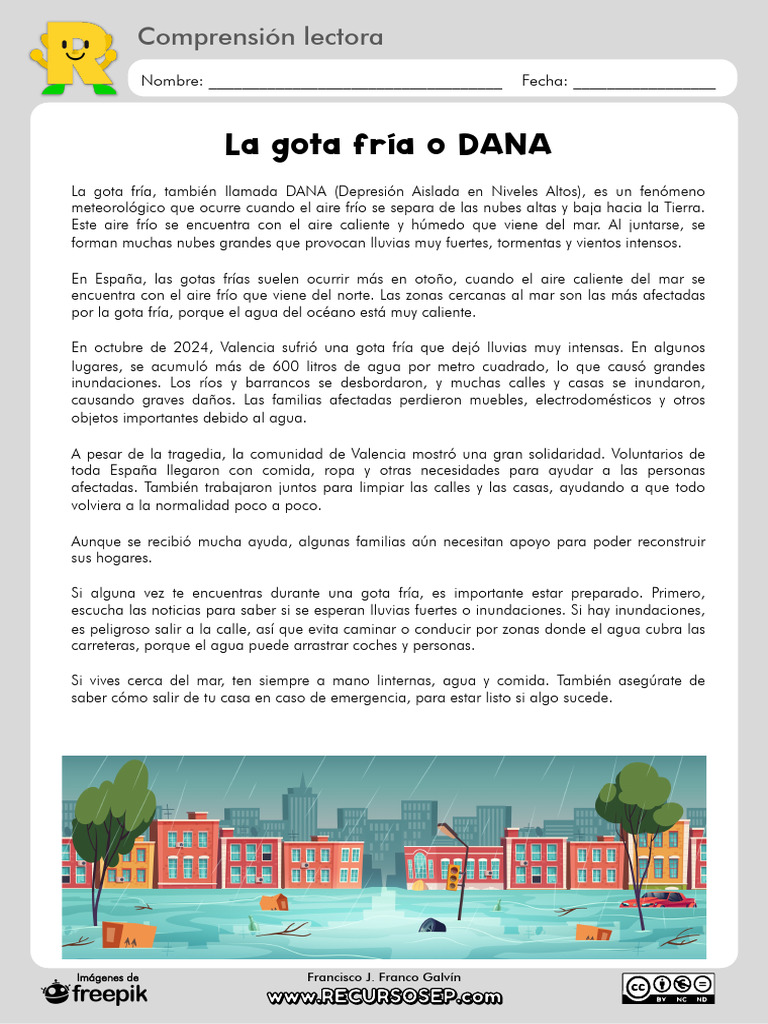 Dana Espana Gota Fria Comprension Lectora Recursosep | PDF ...