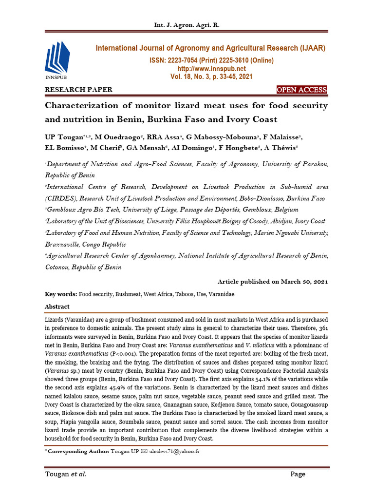 Characterization of Monitor Lizard Meat Uses For Food Security and ...