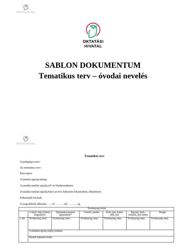 Sablon Ovoda Tematikus Terv | PDF