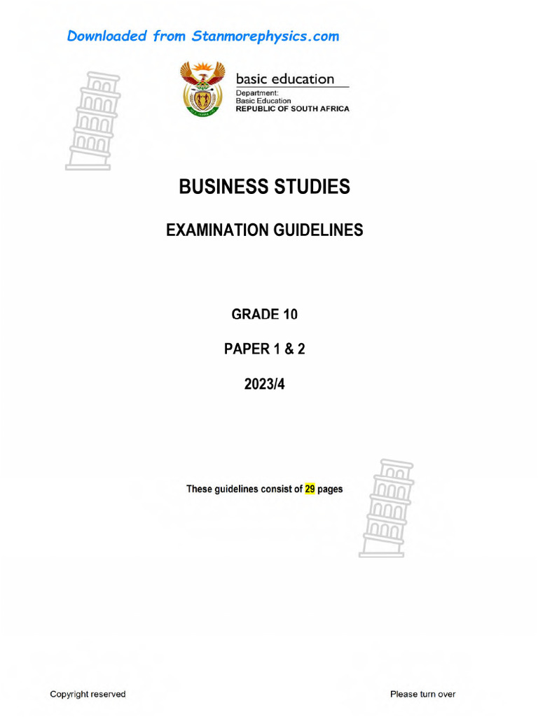 Business Studies Grade 10 Exam Guidlines 2024 | PDF | Educational ...