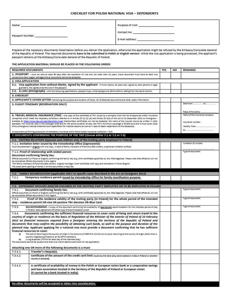 Checklist Dependent Document | PDF | Cost Of Living | Travel Visa