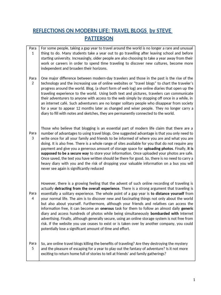 C1 Homework - Travel Blogs | PDF | Blog | Internet