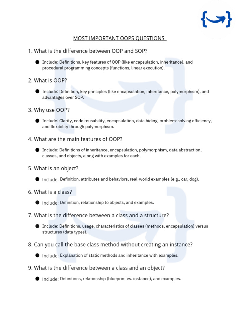 Most Important Oops Questions | PDF | Method (Computer Programming) | Inheritance (Object ...