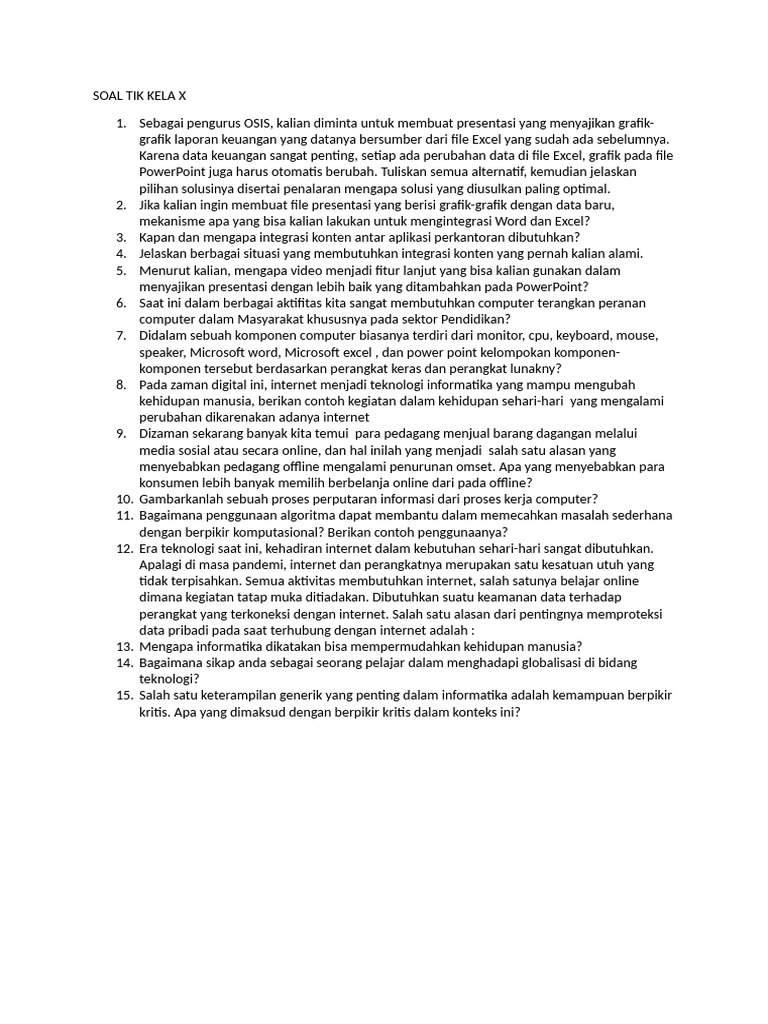 Soal Tik Kela X | PDF | Komputer