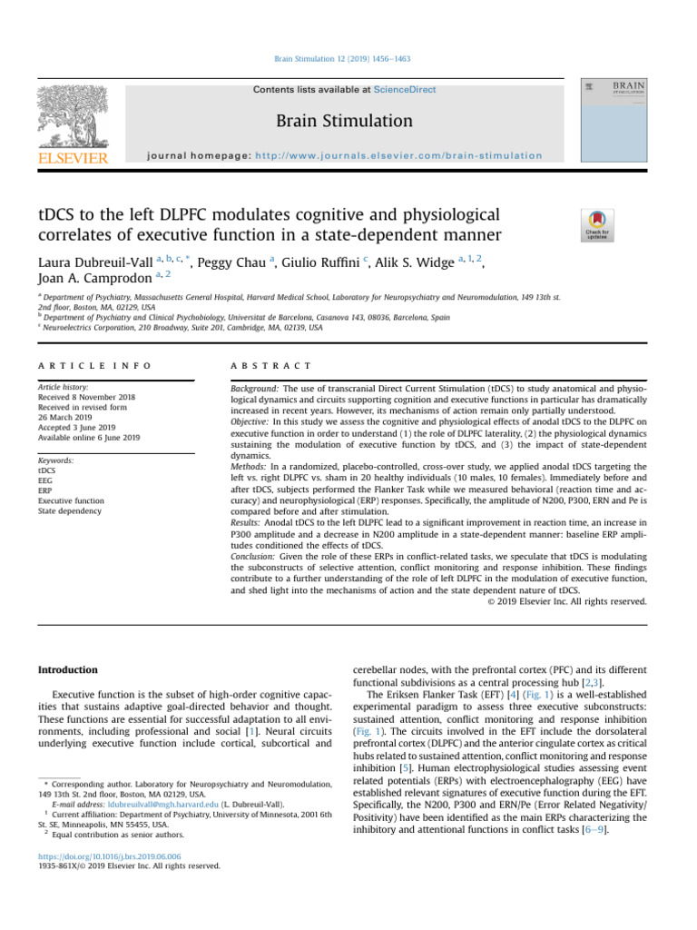 TDCS To The Left DLPFC Modulates Cognitive and Physiological Correlates ...