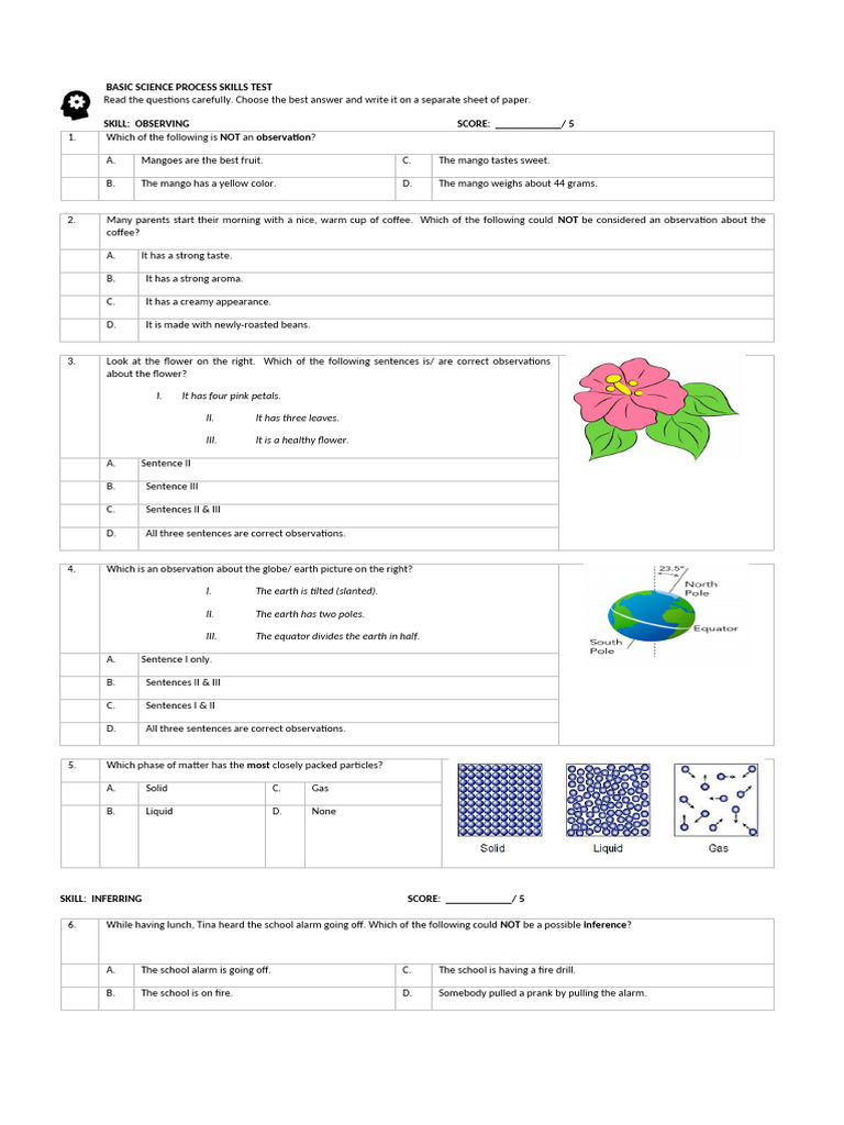 Science Process Skills Test Elementary 1 | PDF | Earthquakes | Litre
