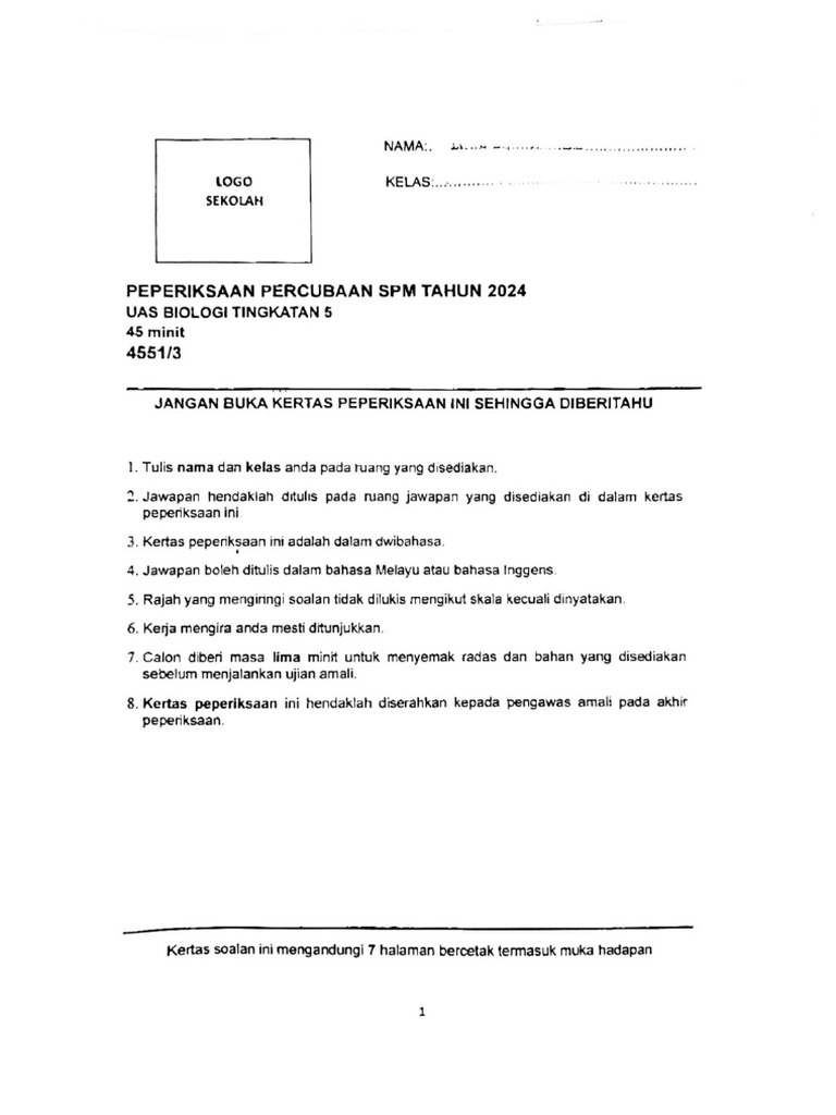 Johor 2024 (BP) - Bio3 | PDF