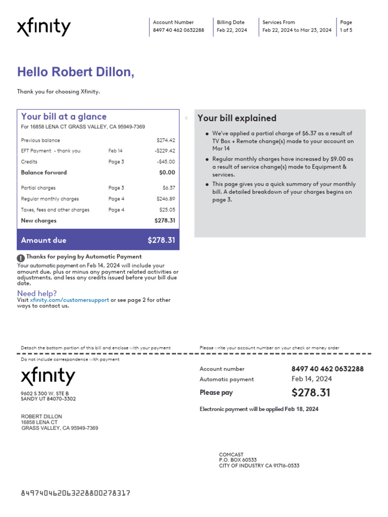 Comcast Bill 03 2024 Robert Dillon | PDF | Fee | Payments