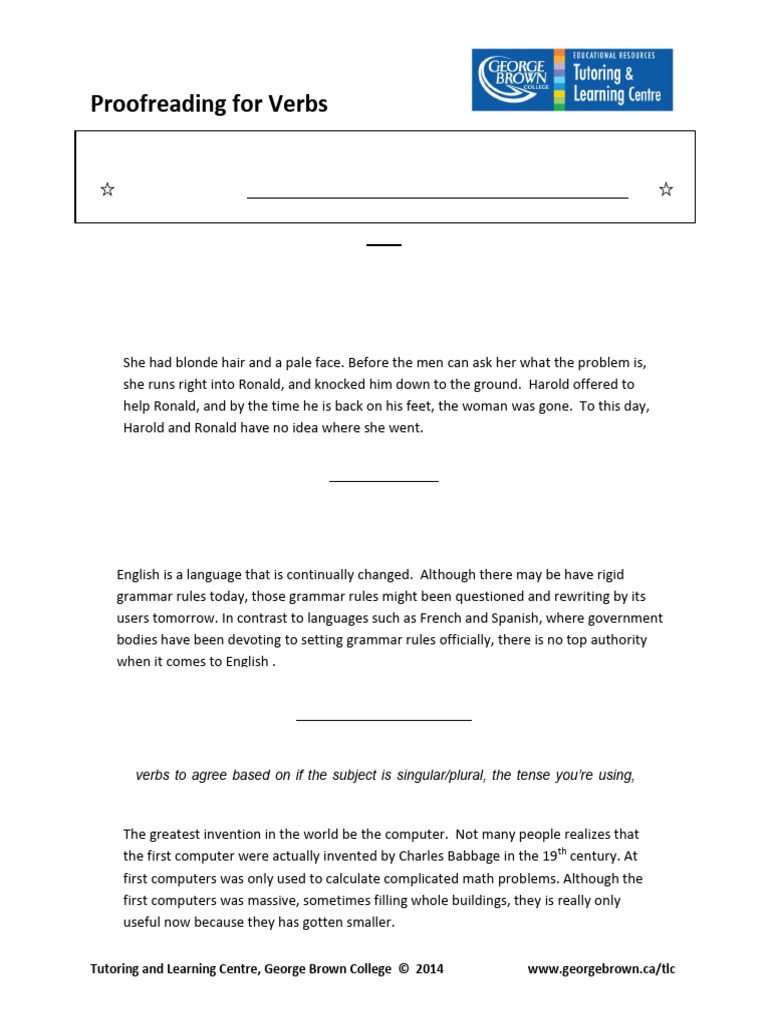 Verb Proofreading Practice Guide | PDF | Verb | Subject (Grammar)
