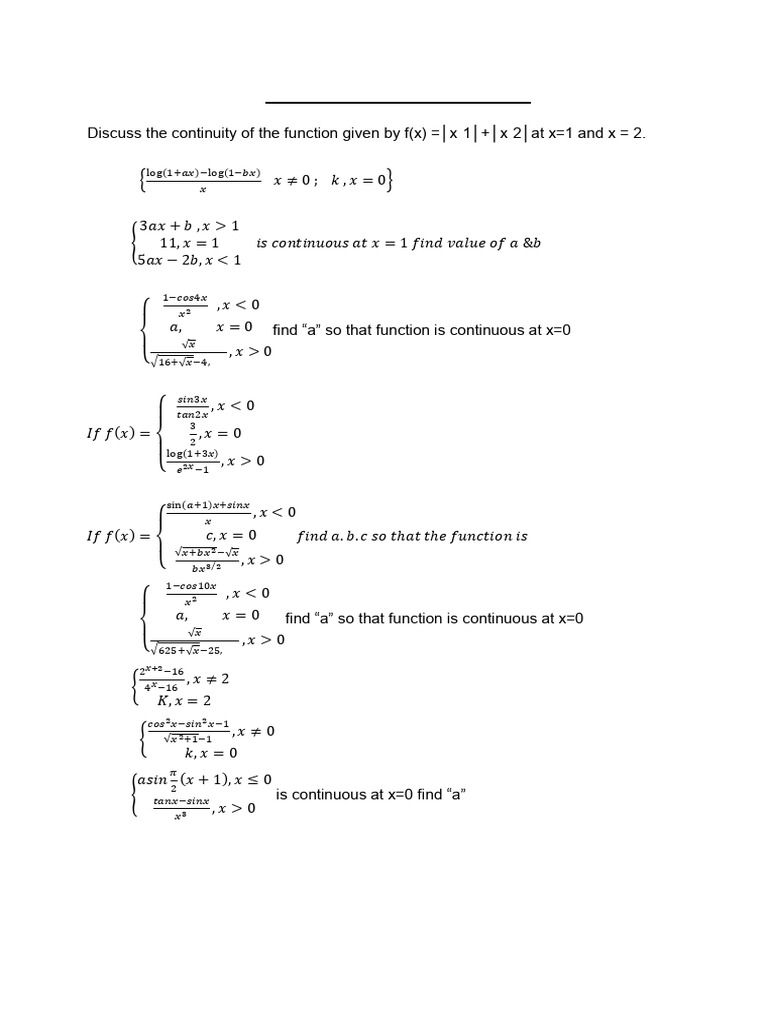 Continuity, Differentiability & Function Analysis | PDF | Teaching Methods & Materials