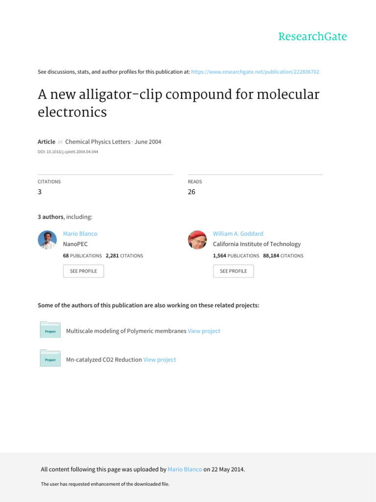 A New Alligator-Clip Compound For Molecular Electr | PDF | Adsorption ...