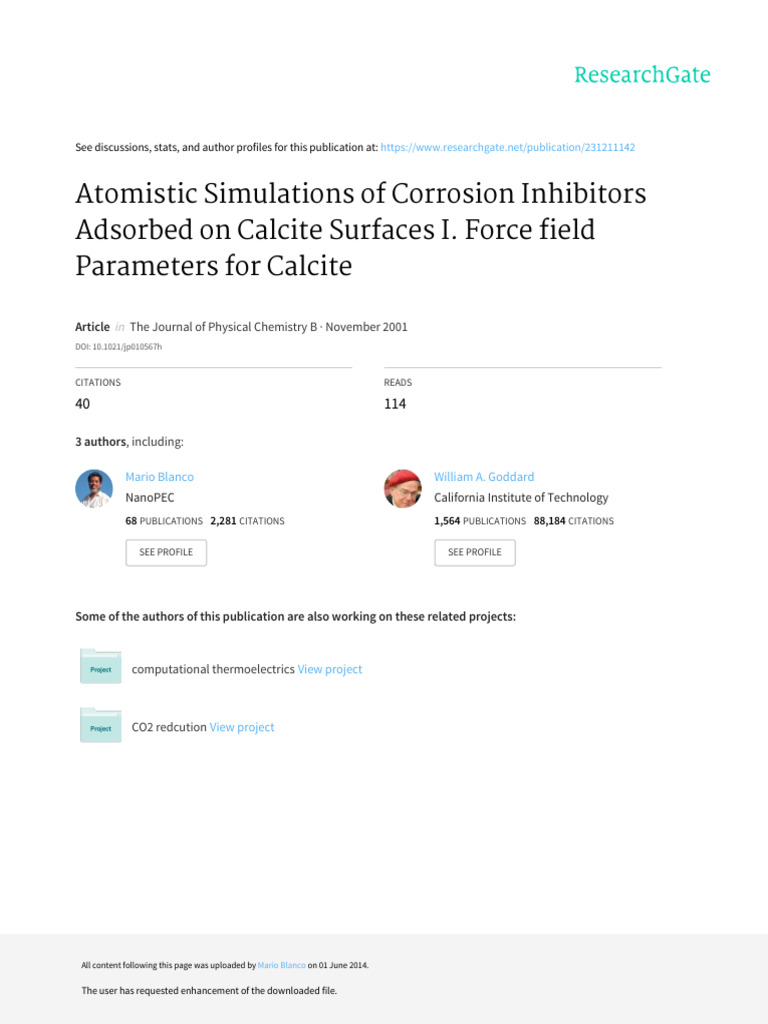 Atomistic Simulations of Corrosion Inhibitors Adso | PDF | Force Field (Chemistry) | Molecular ...