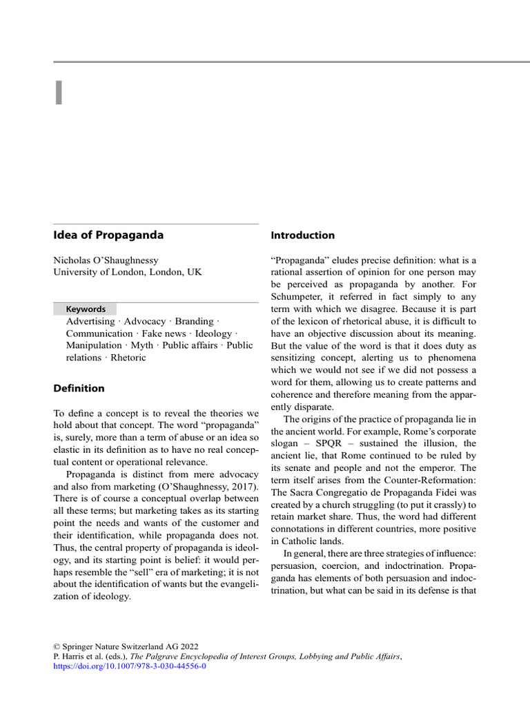 Idea of Propaganda | PDF | Propaganda | Policy