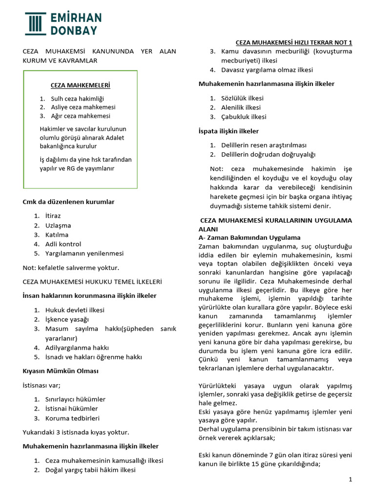 Ceza Muhakemesi Hukuku Ders Notu | PDF