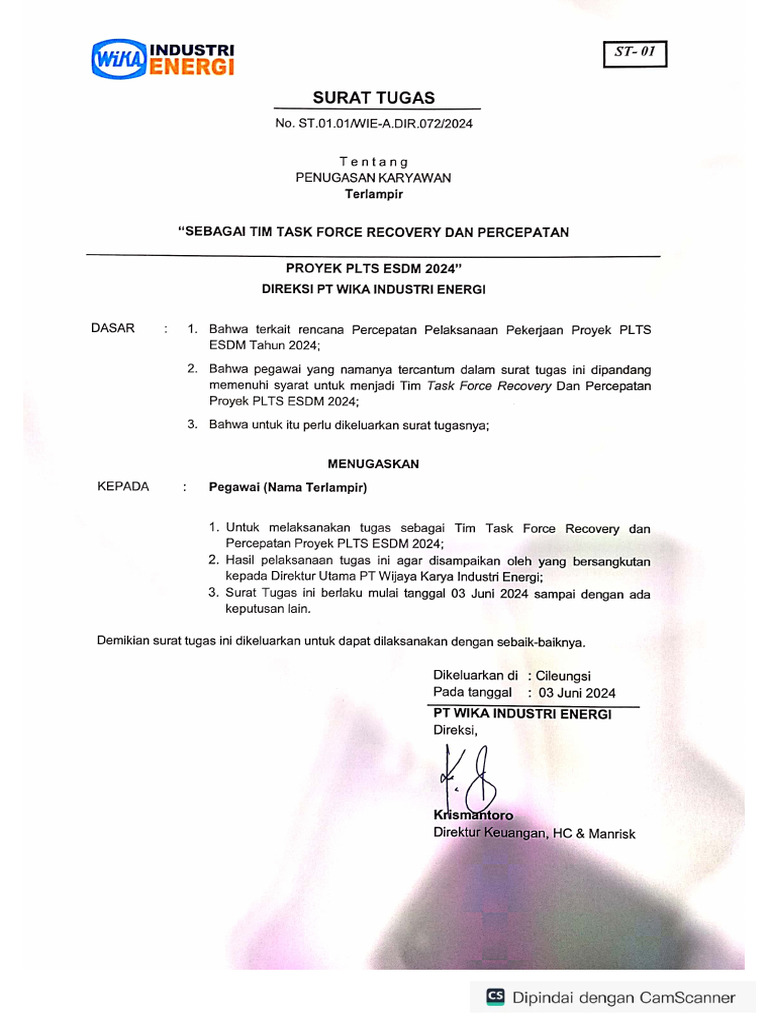ST Tim Task Force Recovery & Percepatan Proyek PLTS ESDM | PDF