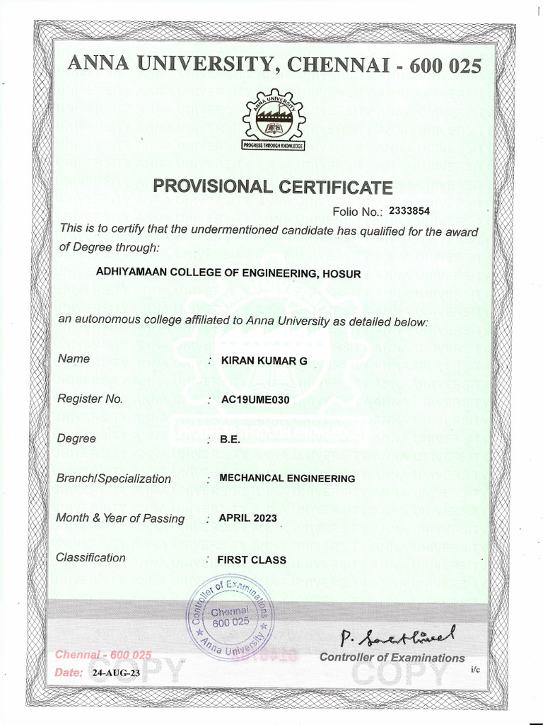 Provisional Certificate | PDF