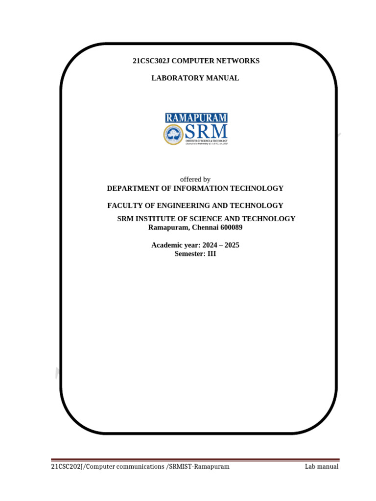 21CSS202J Computer Networks Lab Manual | PDF | Computer Network | Router (Computing)