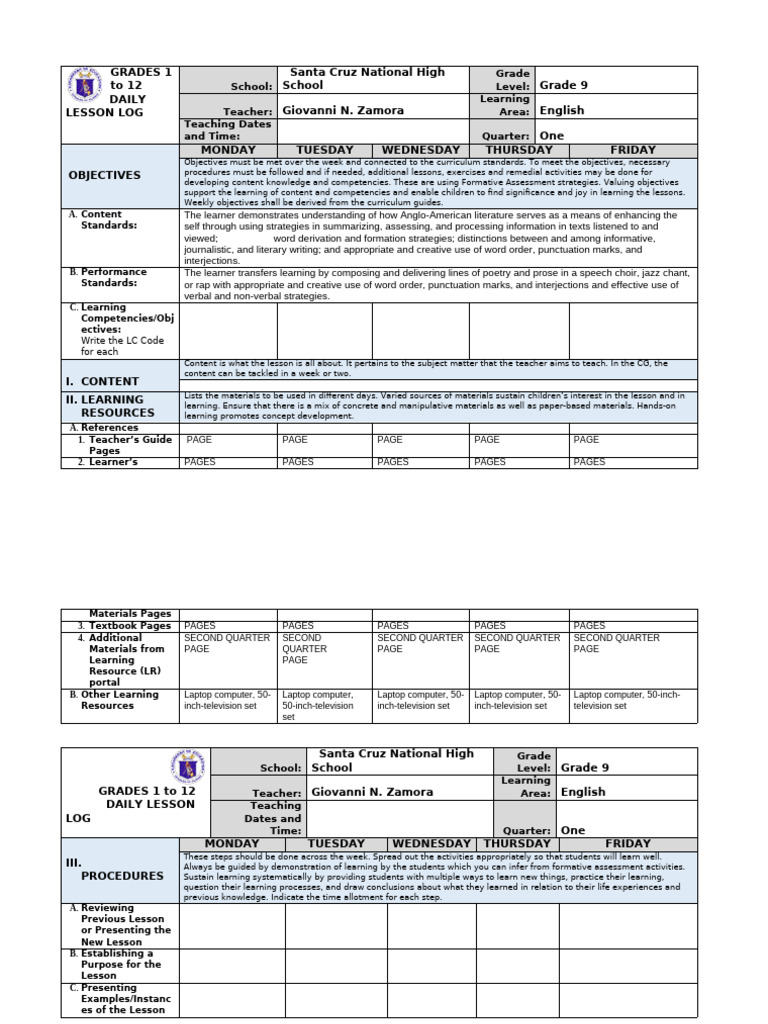 DLL Format | PDF | Learning | Teachers