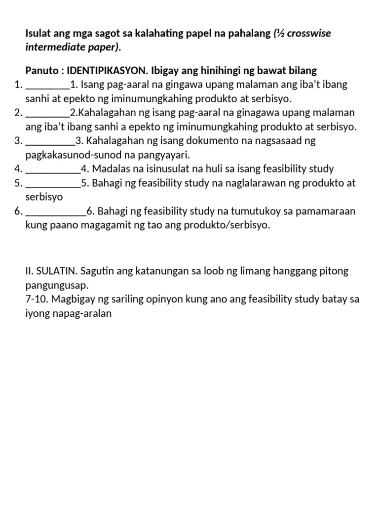 Isulat Ang Mga Sagot Sa Kalahating Papel Na Pahala | PDF