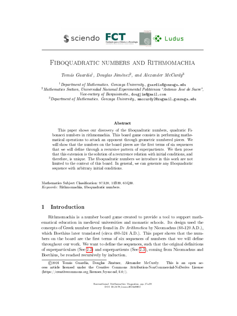 Fiboquadratic Numbers and Rithmomachia | PDF | Mathematics | Elementary ...