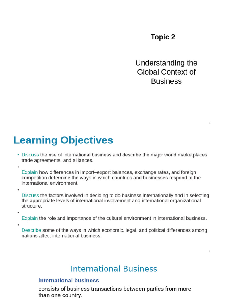 Area3-Understanding The Global Context of Business | PDF | Exchange ...
