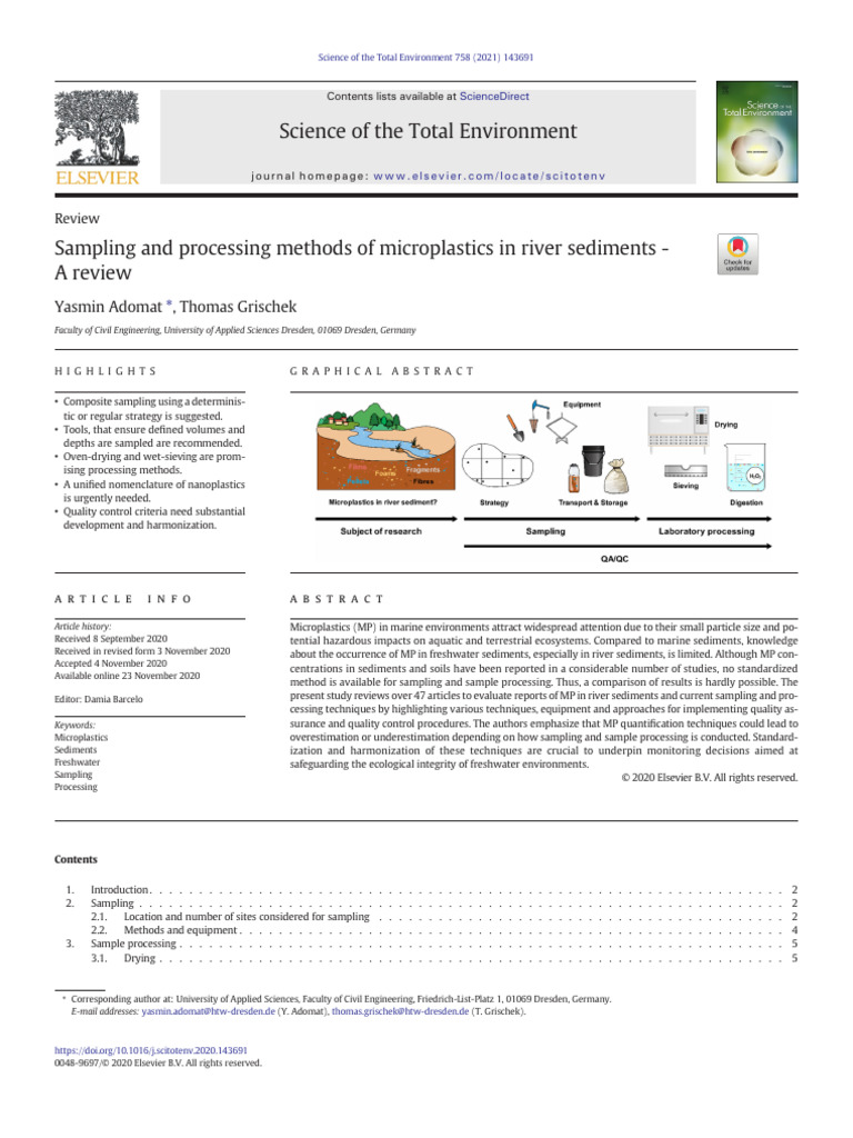 Review Sampling And Processing Method Of Microplastic Sediments Pdf