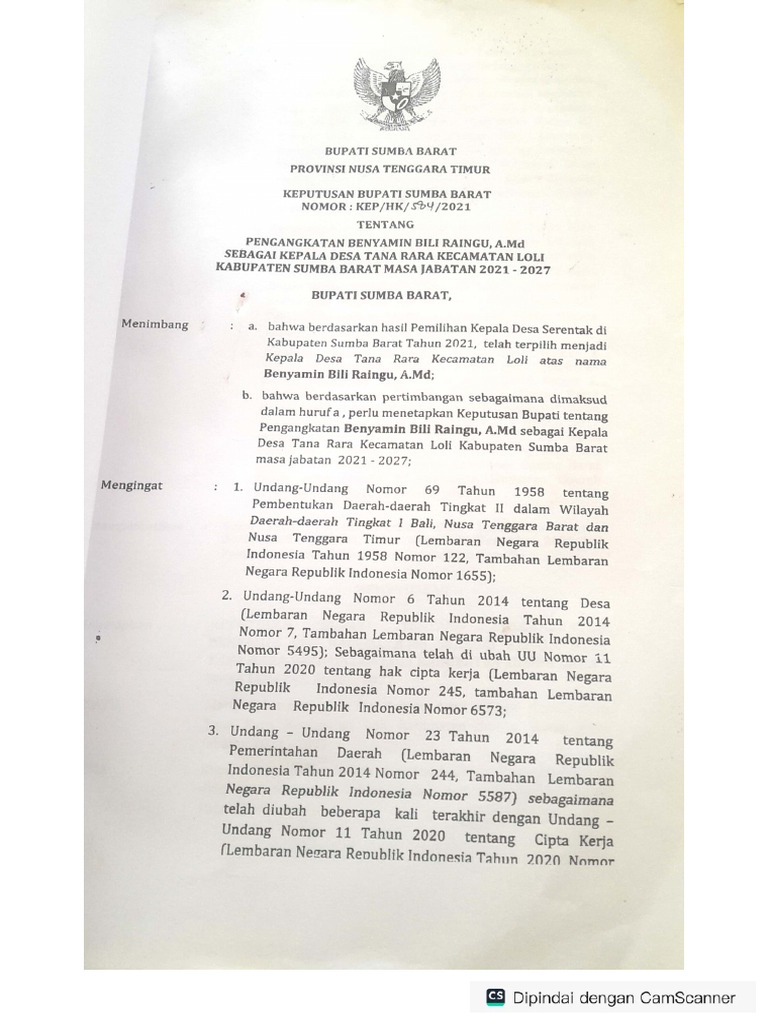 SK Kades Tana Rara | PDF