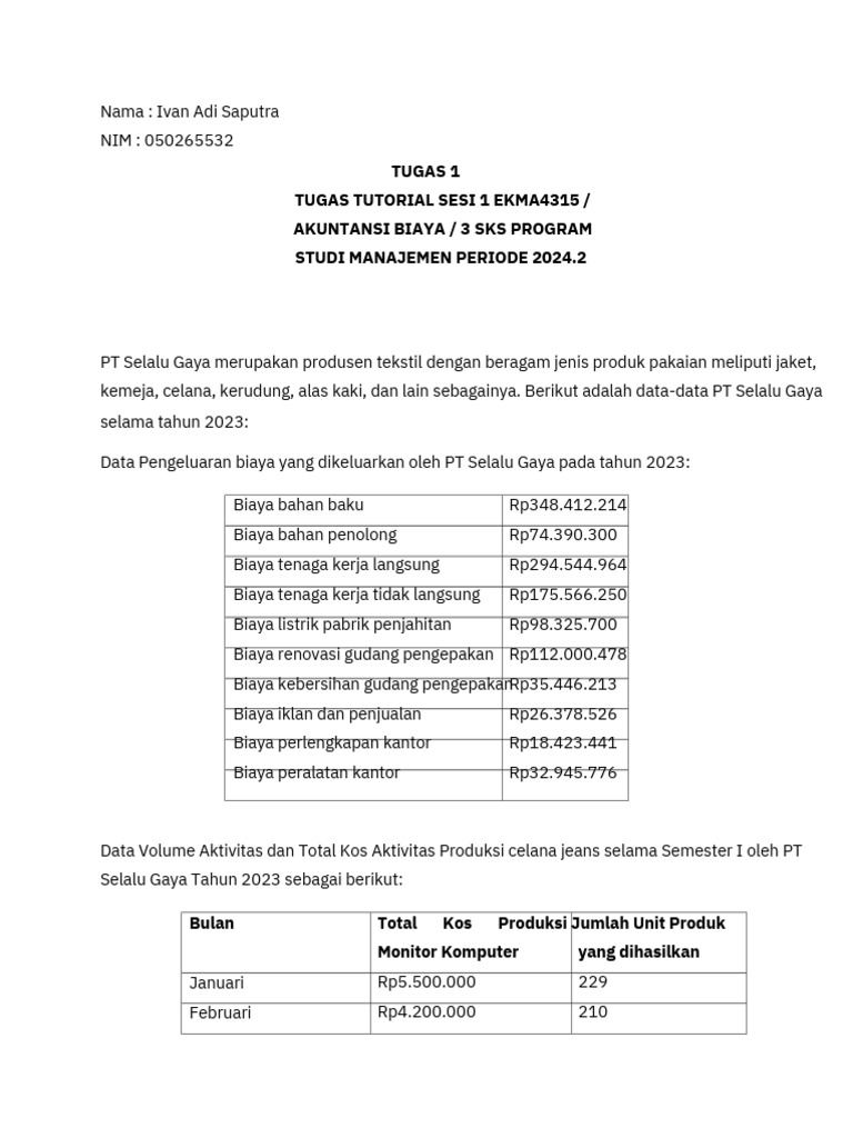 Soal Tugas 1 PDF | PDF | Bisnis | Komputer
