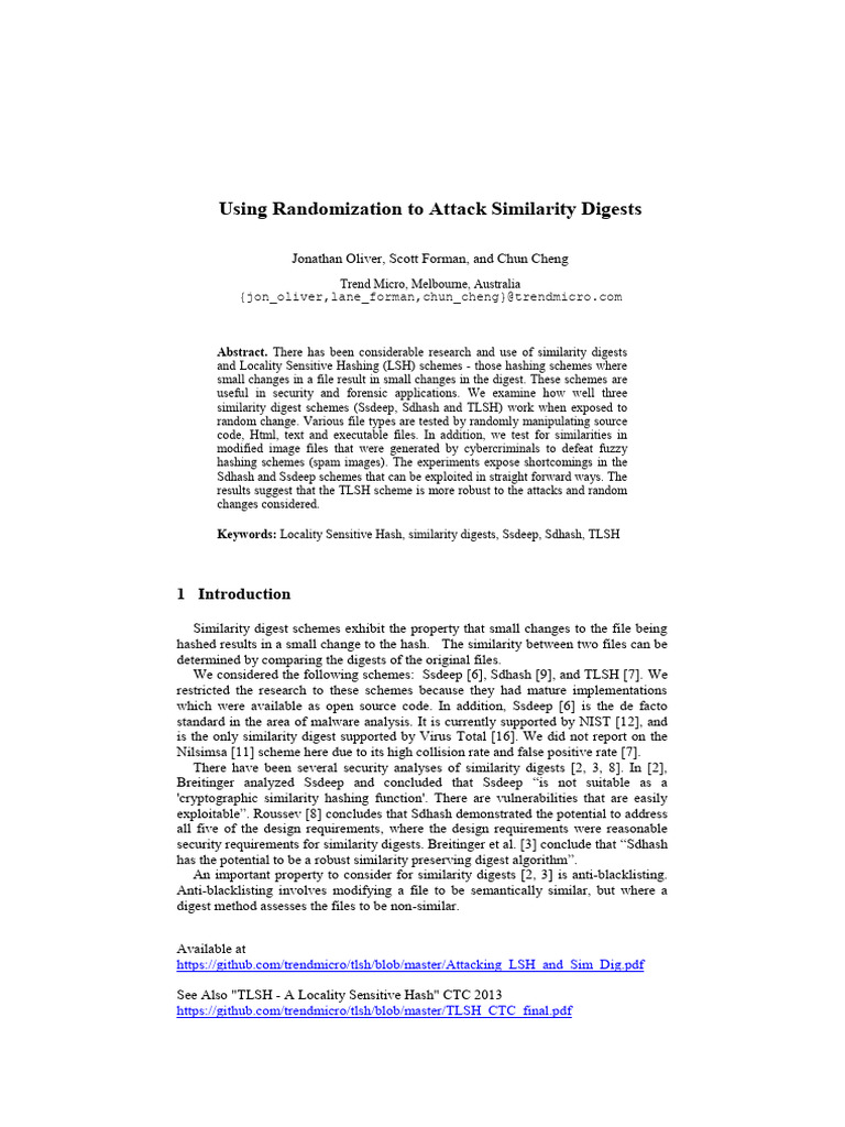 Attacking Similarity Digest Schemes | PDF | Computer Program | Programming
