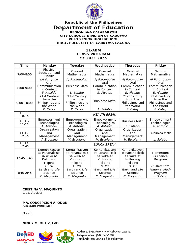 Class and Teacher Program v7 | PDF | Schools