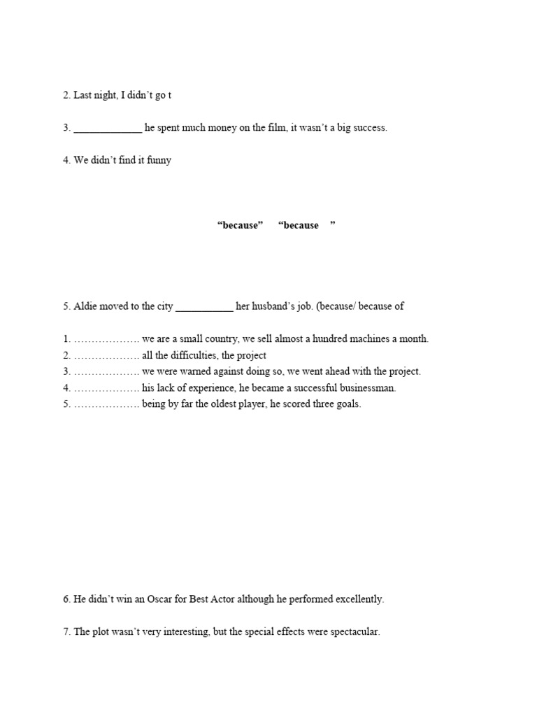 Although - Despite - Because | PDF