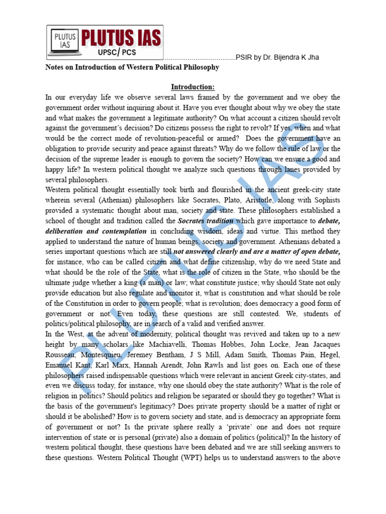 Notes On Introduction of Western Political Philosophy 1 | PDF ...