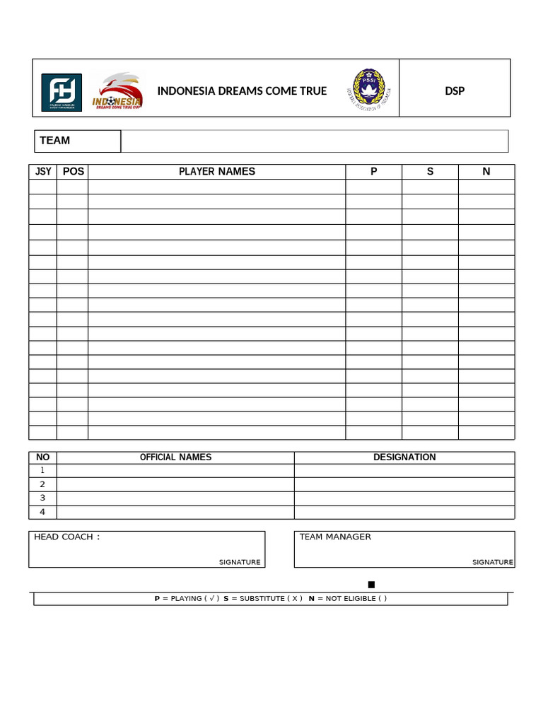 Indonesia Team Roster and Management | PDF