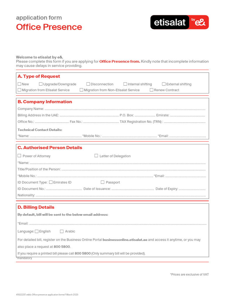 Office Presence Application Form Eng | PDF | Service Industries ...