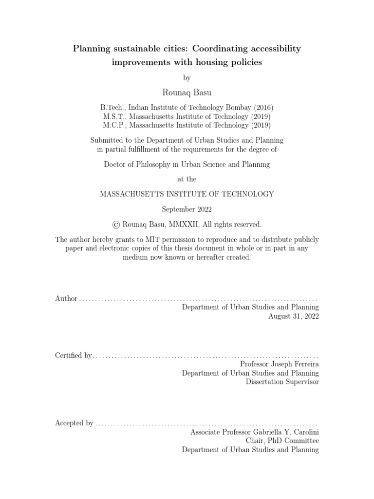 Basu Rounaq PHD Dusp 2022 Thesis | PDF | Policy | Public Transport
