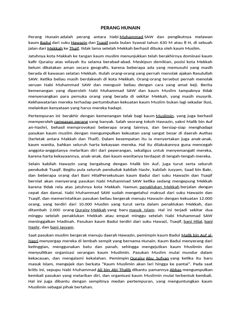 Perang Hunain: Kemenangan Kaum Muslim | PDF | Perjalanan | Sejarah