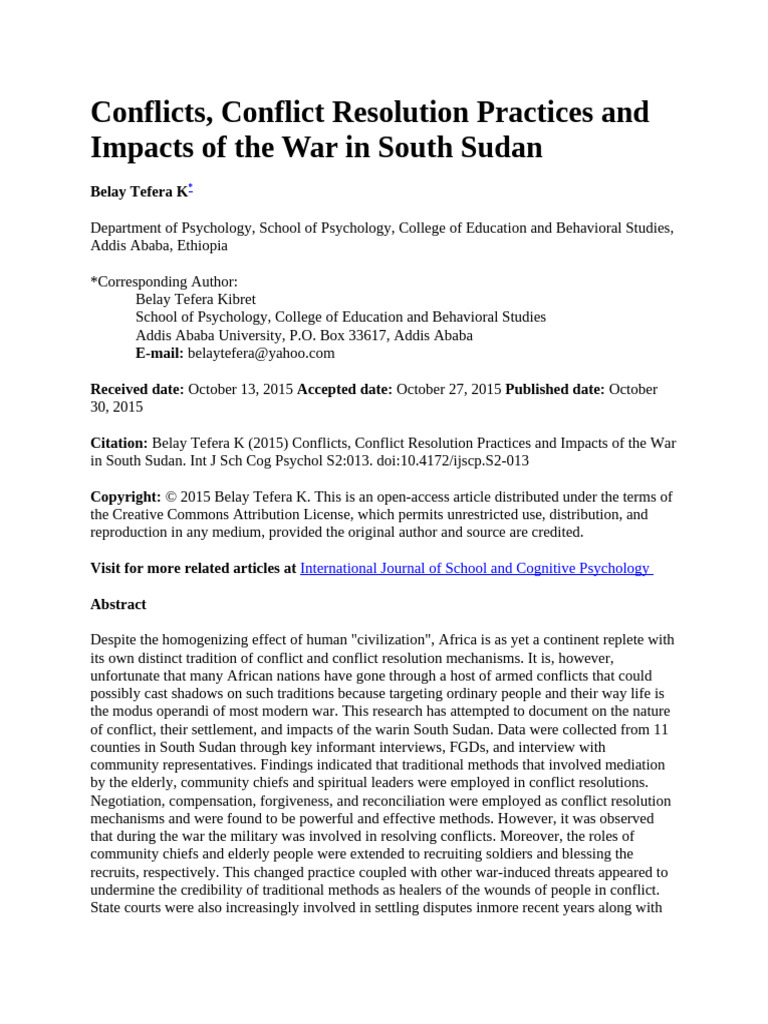 Conflicts, Conflict Resolution Practices and Impacts of The War in South Sudan | PDF | Lawsuit ...