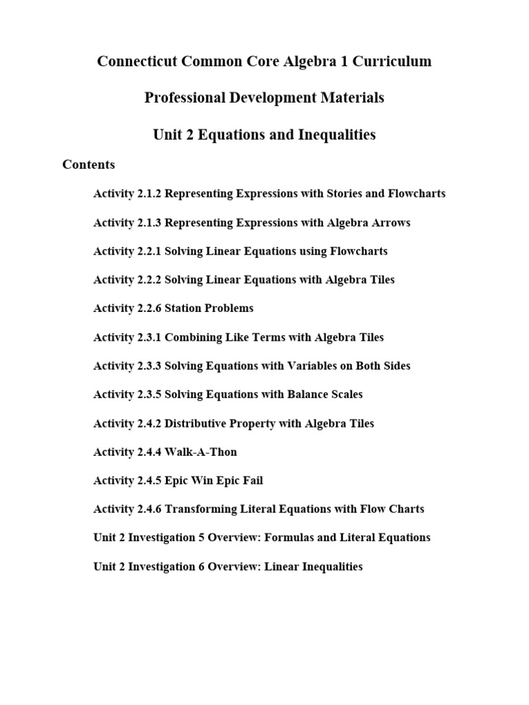 Unit 2: Equations and Inequalities Guide | PDF | Equations | Algebra