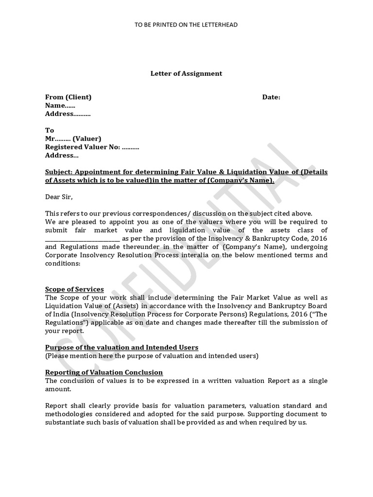 7draft Letter of Assignment | PDF | Real Estate Appraisal | Valuation ...