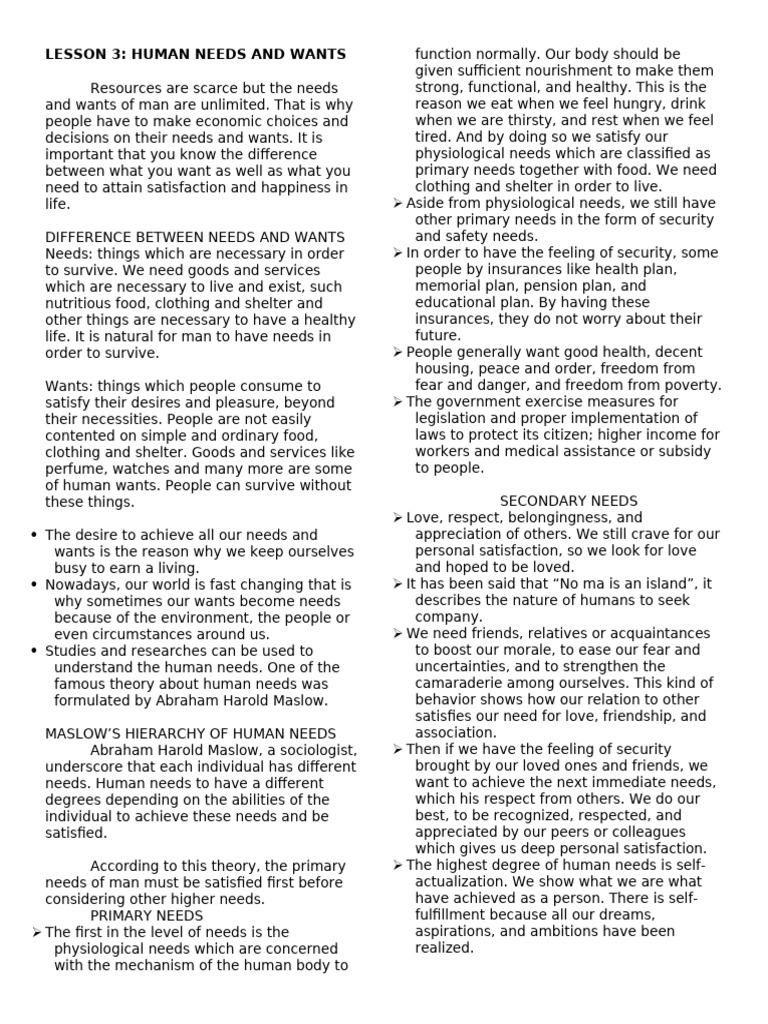 Understanding Human Needs vs Wants | PDF | Psychological Concepts ...