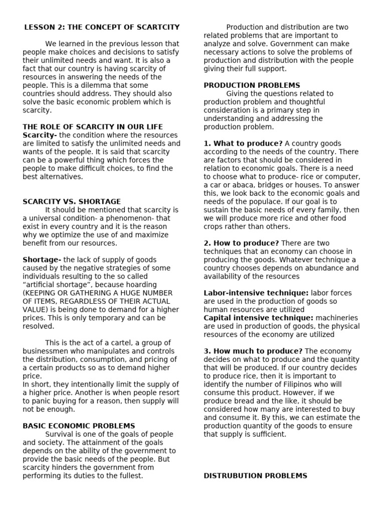 Lesson 2 The Concept of Scarcity | PDF | Goods | Resource
