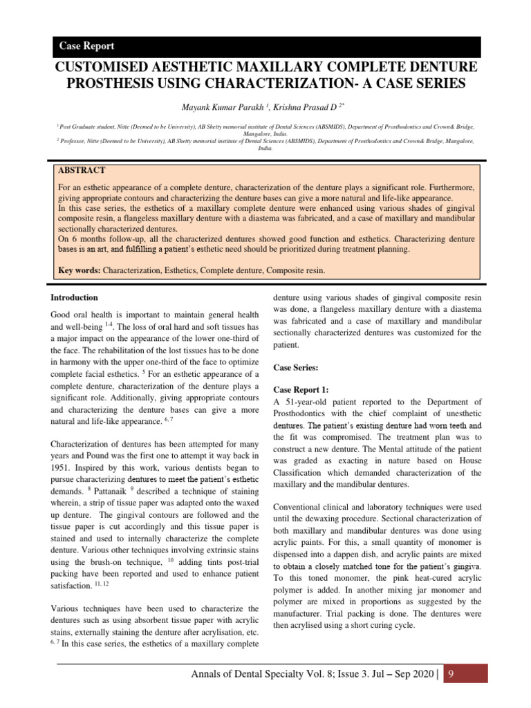 Customised Aesthetic Maxillary Complete Denture Prosthesis Using ...